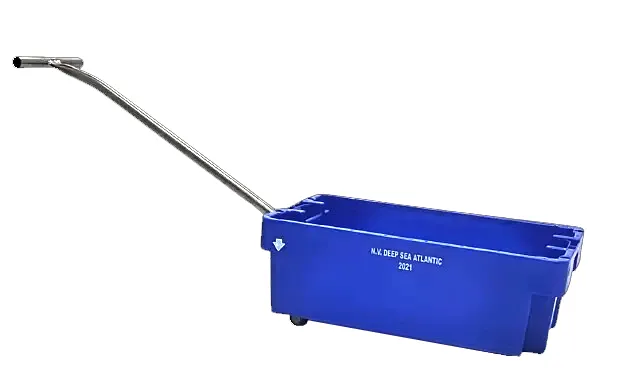 Trekstang RVS met wiel voor viskist 25 en 40 kg - Transoplastshop