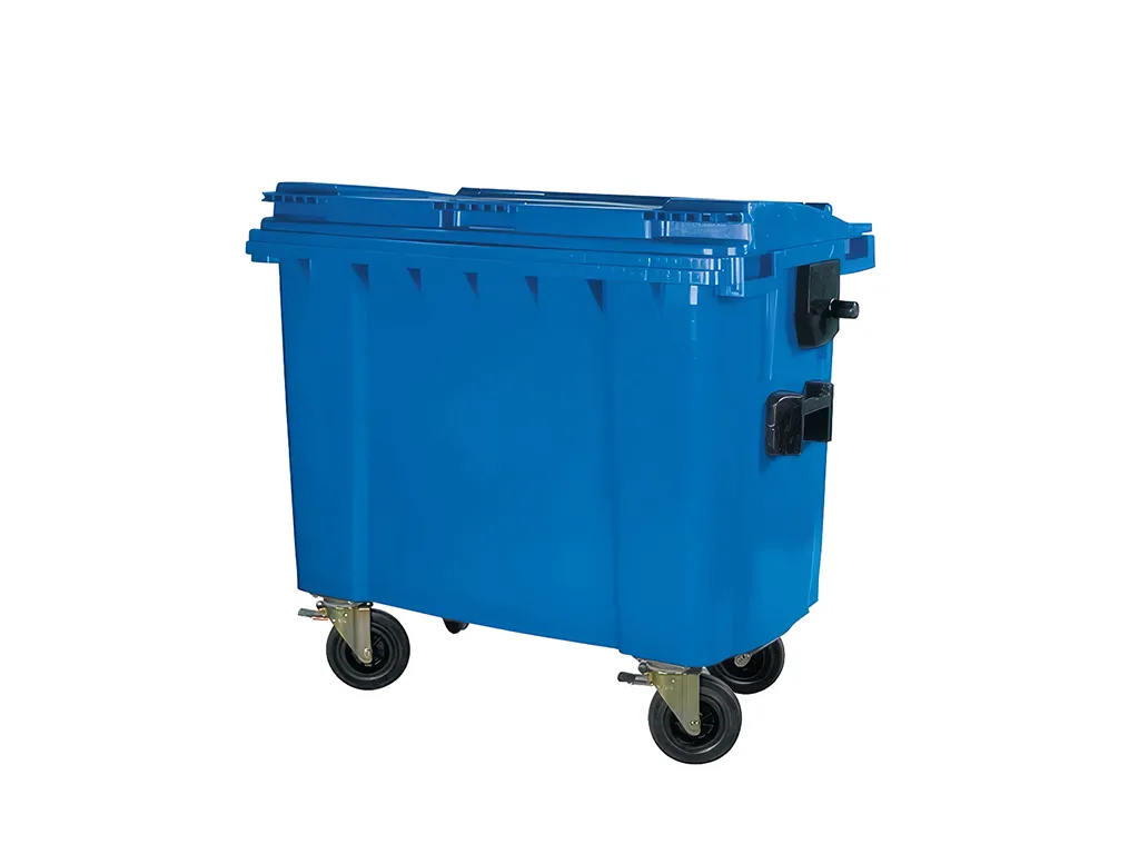 Conteneur 4 roues 660 l bleu couvercle plat - Transoplastshop Conteneur 4 roues 660 l bleu couvercle plat - Transoplastshop