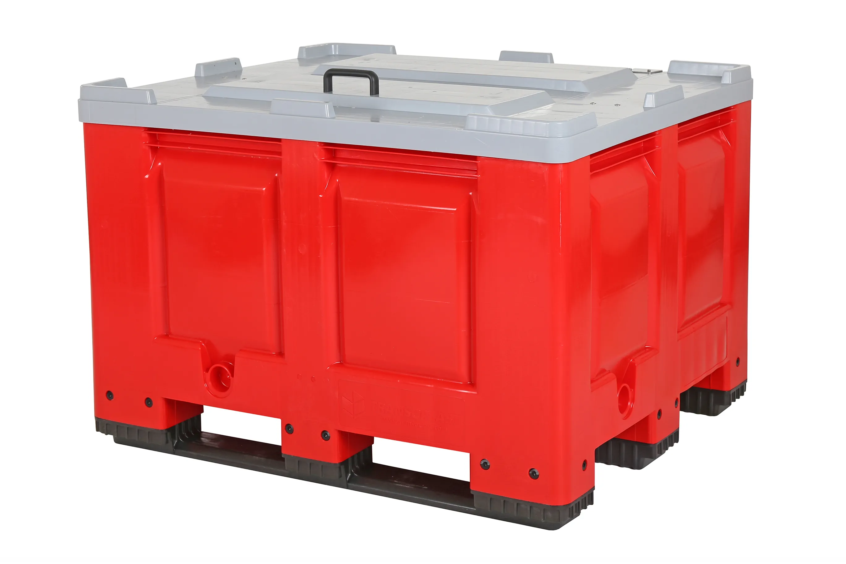 Rode kunststof palletbox – 1200 x 1000 mm – met grijze scharnierende ...