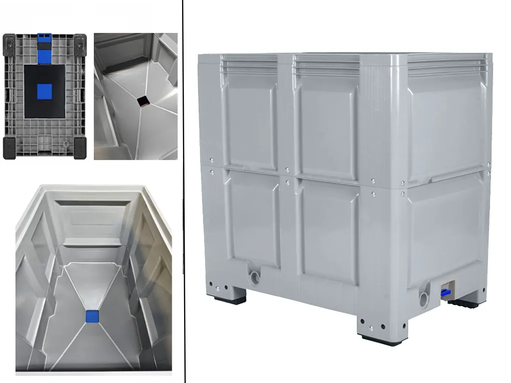 Funnel base pallet box BIGBOX - 1200 x 800 mm - 850 liter - with 120 mm ...