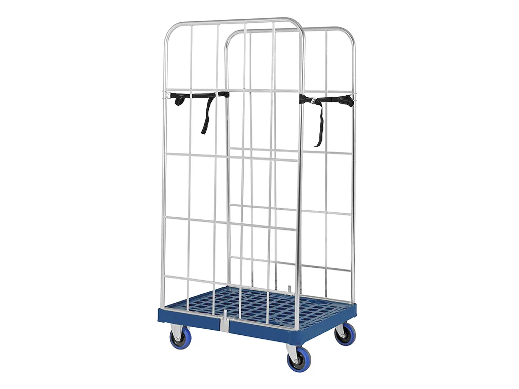 Roll container - with two side walls - galvanised - blue - Transoplastshop