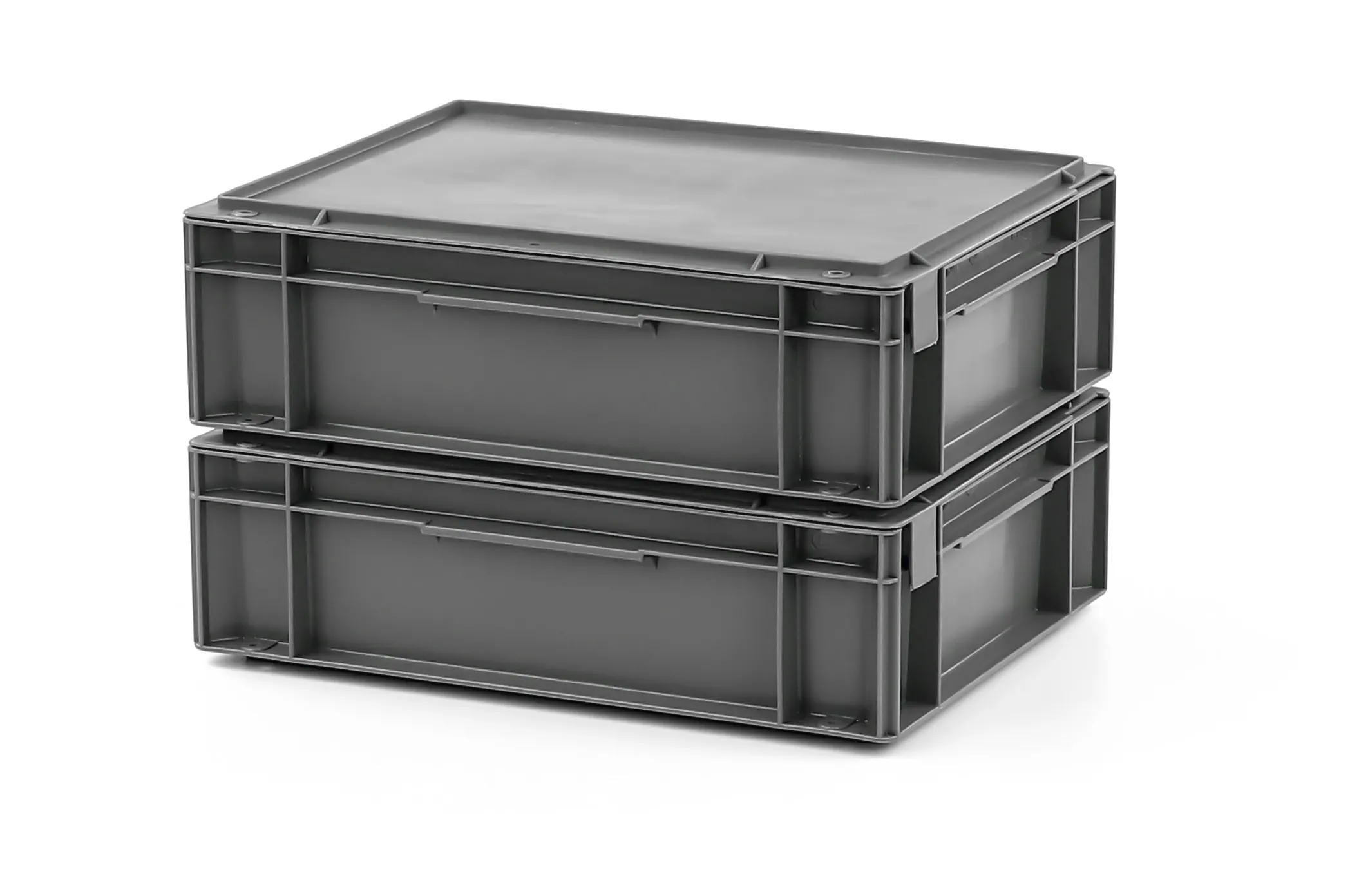 Stacking bin with lid - 400 x 300 x H 129 mm - grey - Transoplast