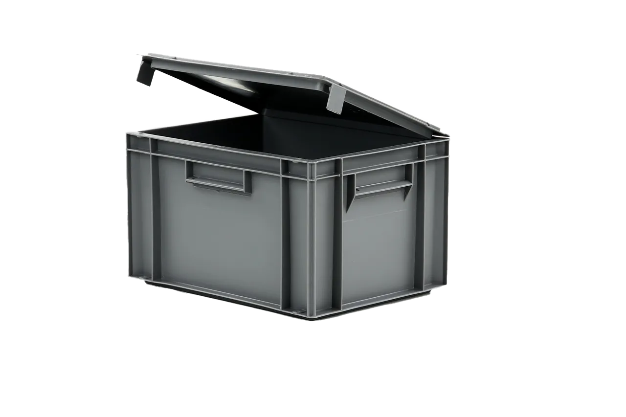 Attached lid euro container - 400 x 300 x H 246 mm - grey - Transoplast