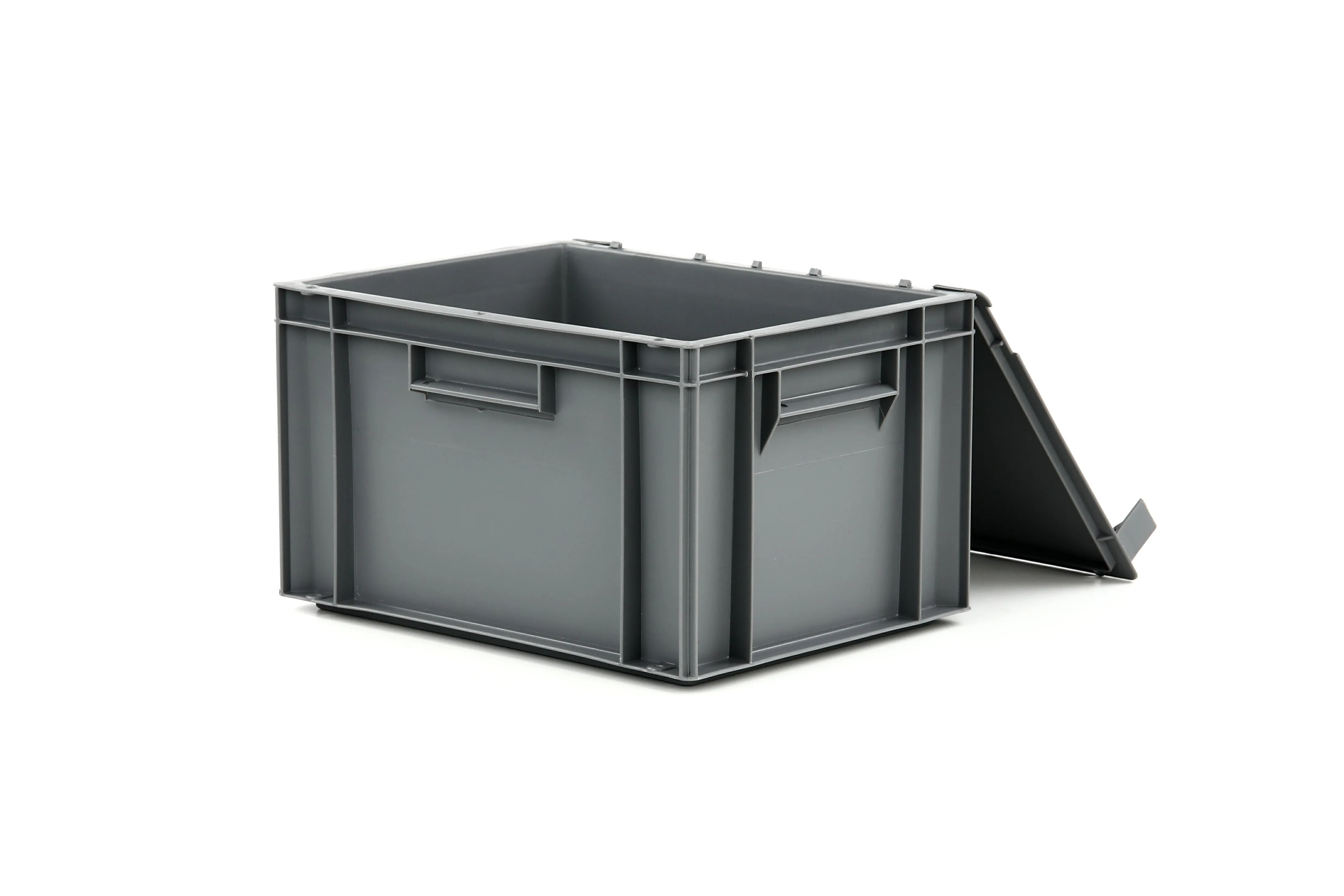 Attached lid euro container - 400 x 300 x H 246 mm - grey - Transoplast