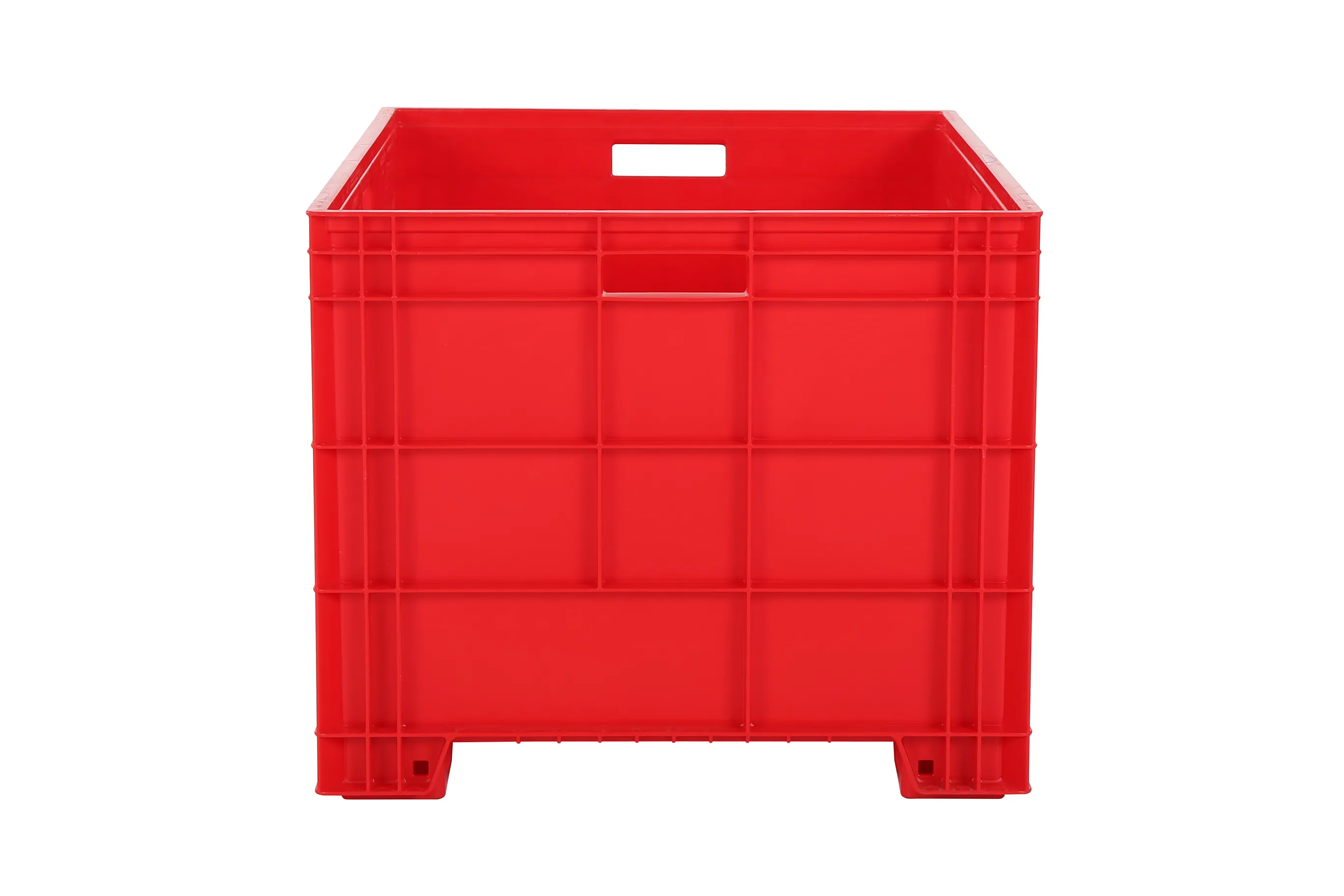 Stacking bin 800x600xH500mm closed 4 feet 4 OH red ral3020 - Transoplast