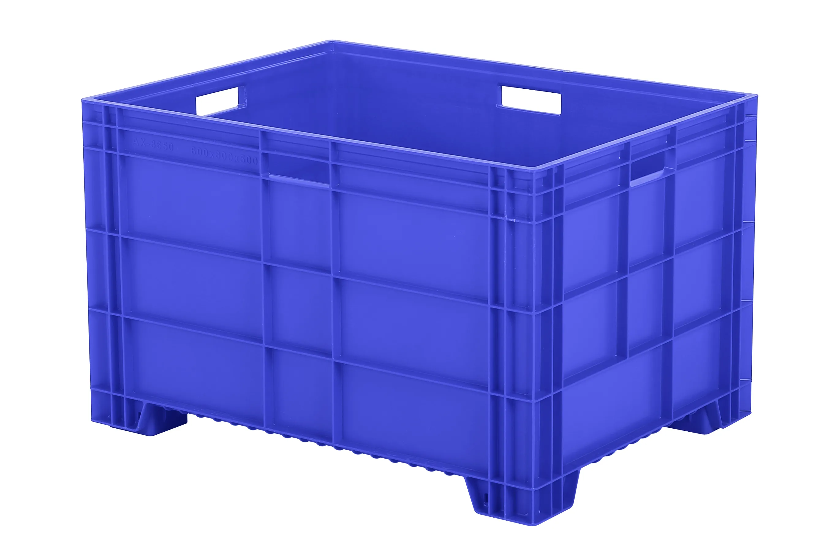 Stacking bin 800x600xH500mm closed 4 feet 4 OH blue ral5002 - Transoplast