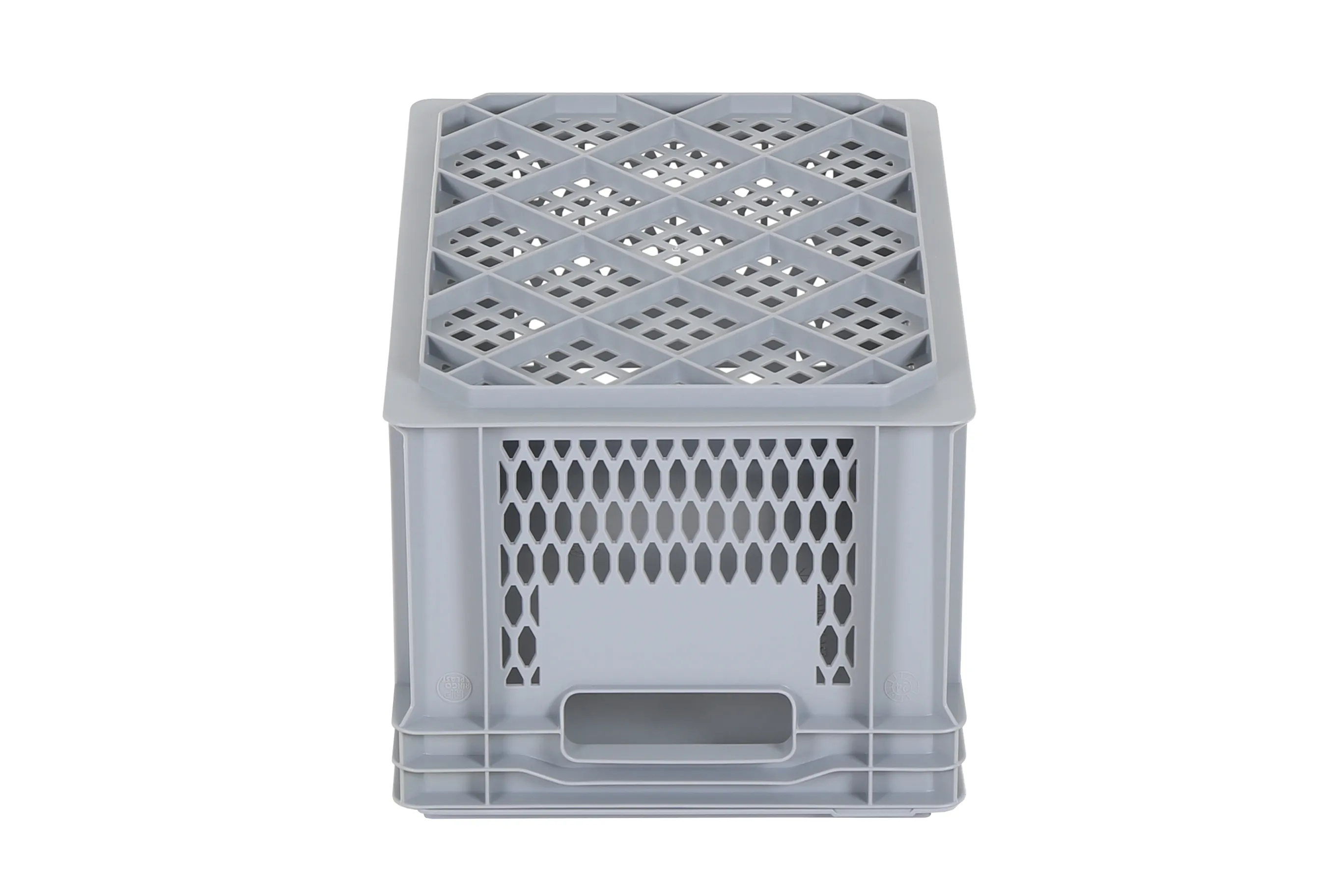 Stacking crate with lid light - perforared - 400x300xH255mm - grey ...