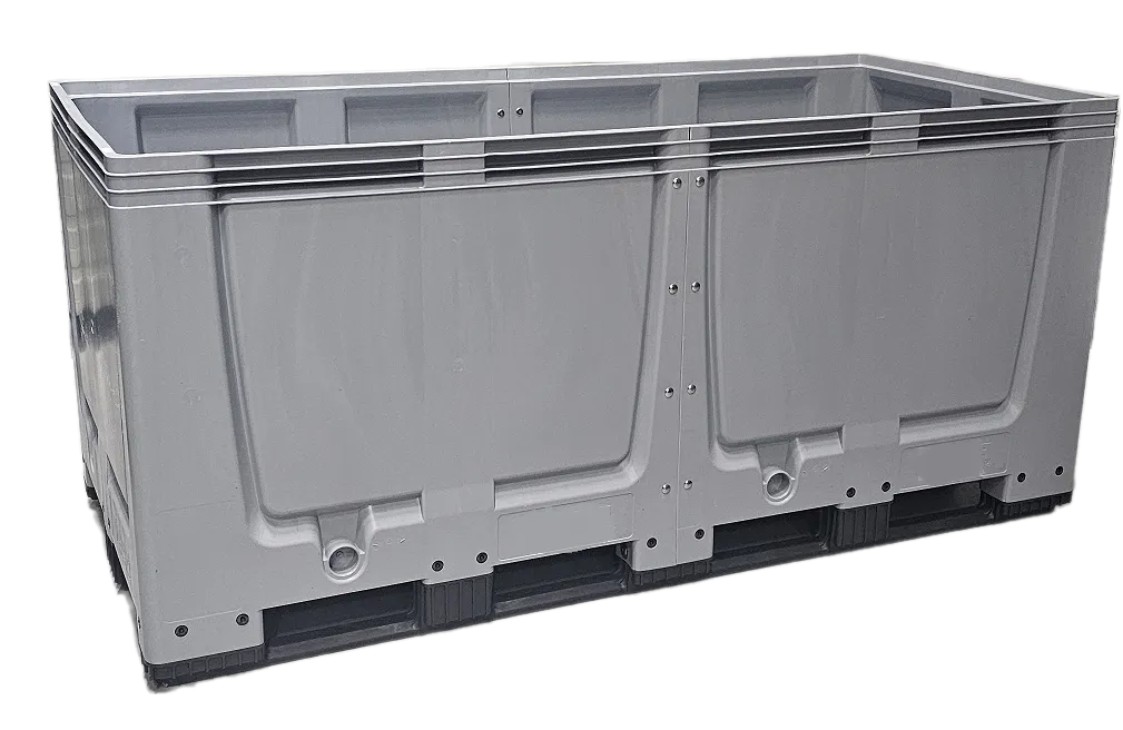 Kunststoff Palettenbox MaxiLog - 1200 x 1000 mm - auf 3 Kufen - Grau - Perforiert - Transoplastshop