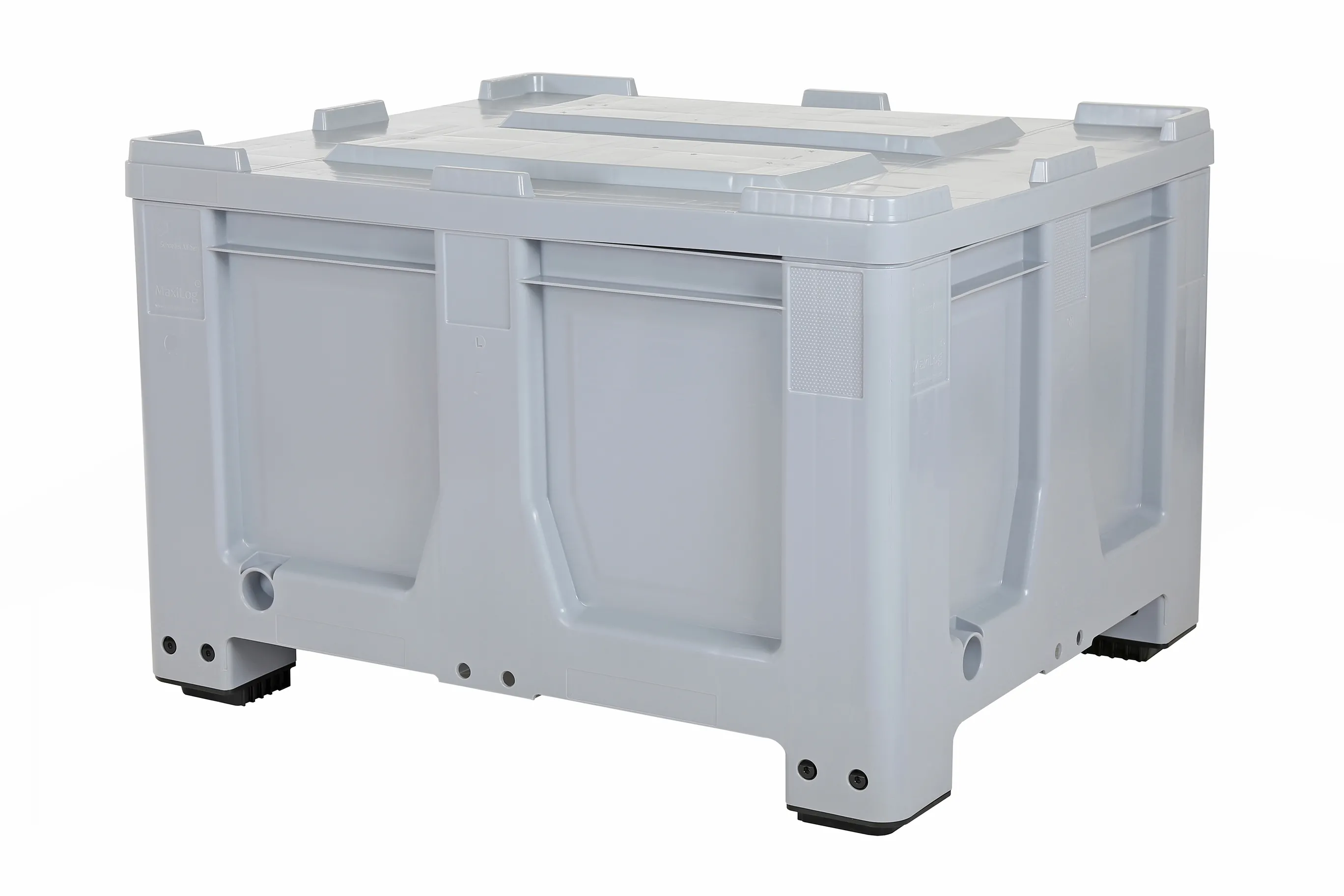 Pallet box MaxiLog - 1200 × 1000 mm - closed - 4 feet - grey - Transoplast