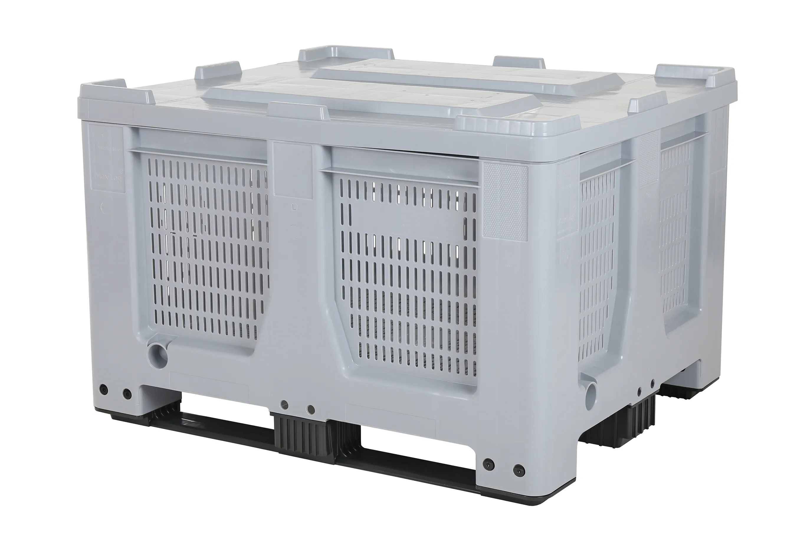 Palletbox Maxilog 1200x1000xH760mm perforated 3 skids grey ...