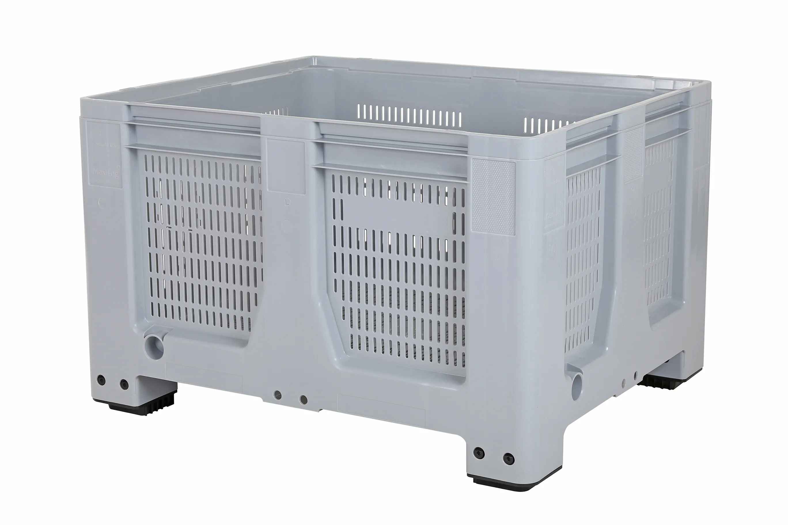 Kunststoff Palettenbox MaxiLog - 1200 x 1000 mm - auf 4 Füßen - Grau - Perforiert - Transoplast