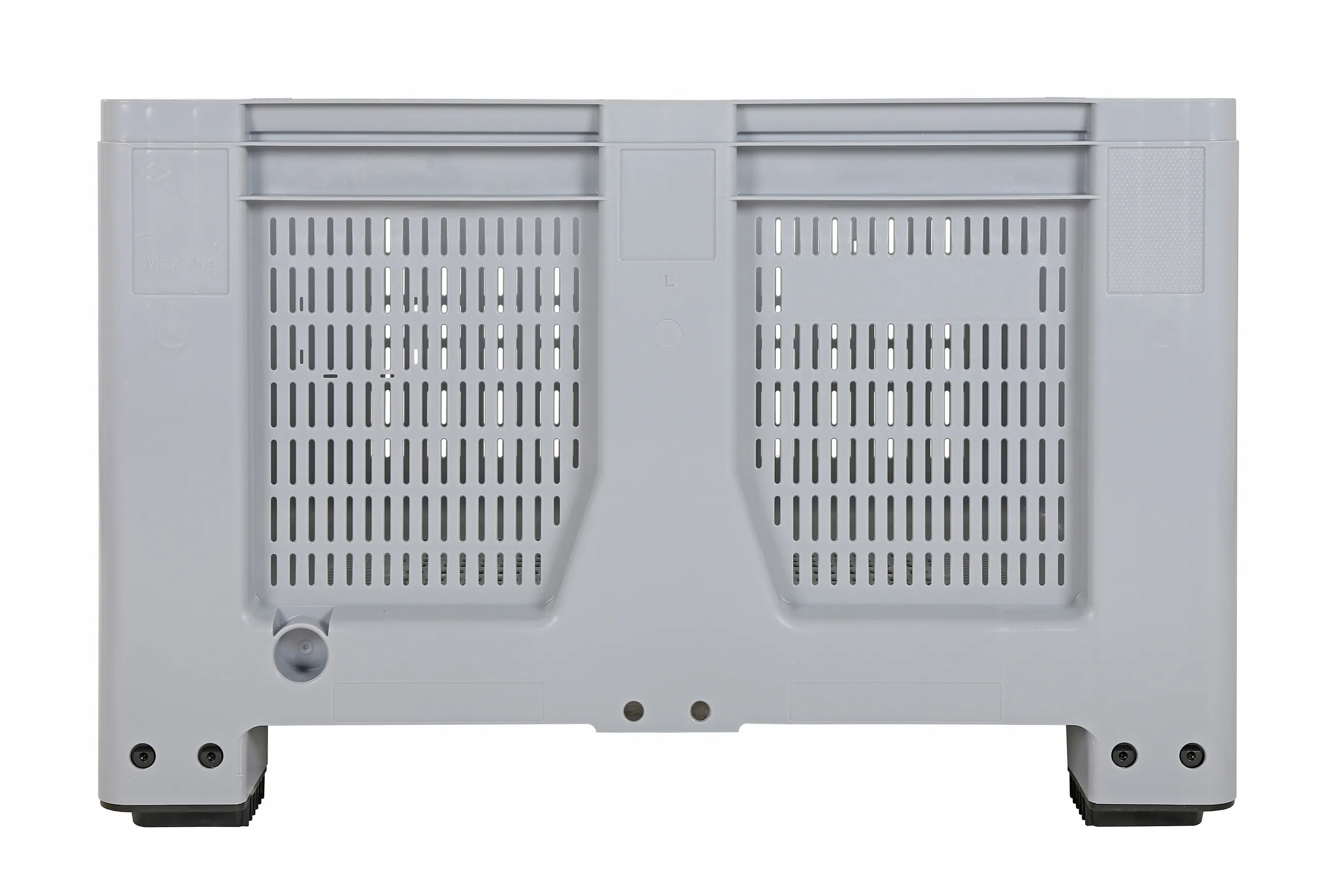 Pallet box MaxiLog - 1200 × 1000 mm - perforated - 4 feet - grey ...