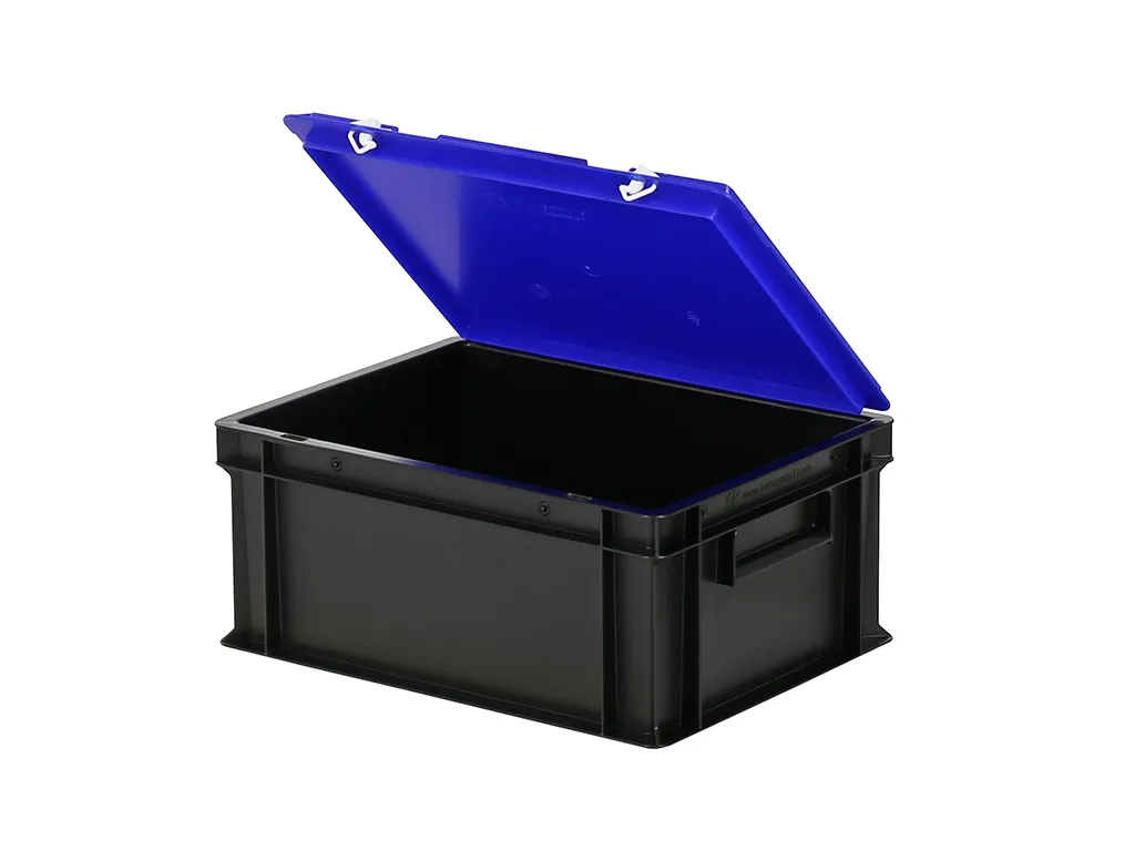 Combicolor Stacking bin with lid - 400 x 300 x H 190 mm - black-blue ...