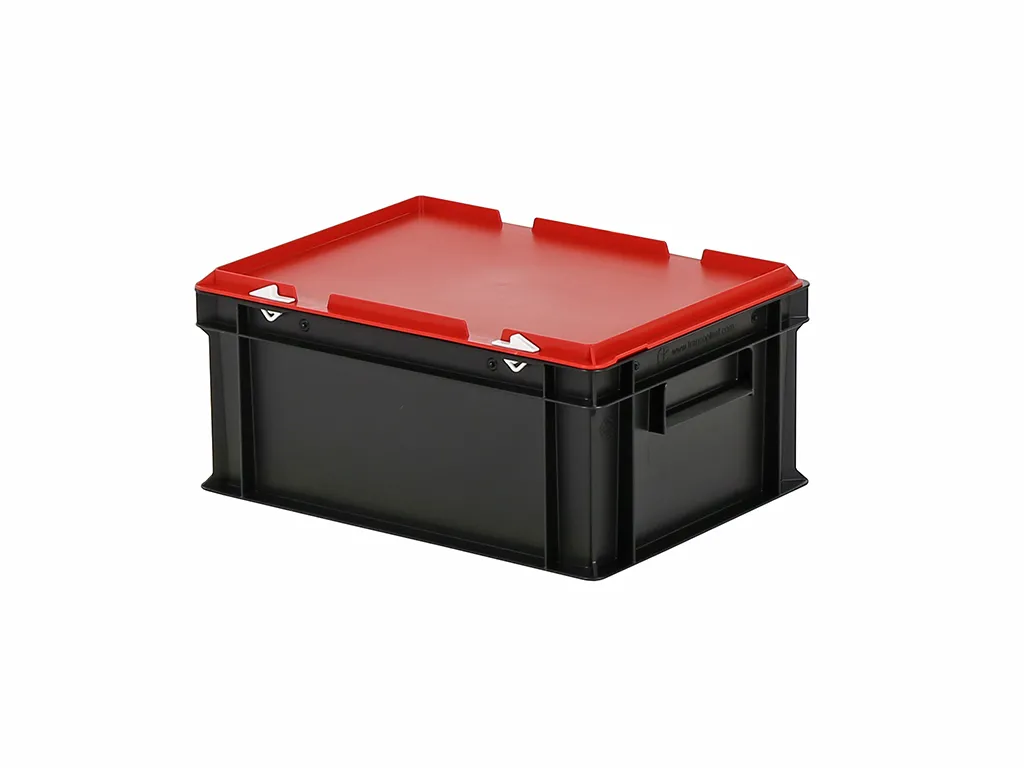 Combicolor Stacking bin with lid - 400 x 300 x H 190 mm - black-red ...