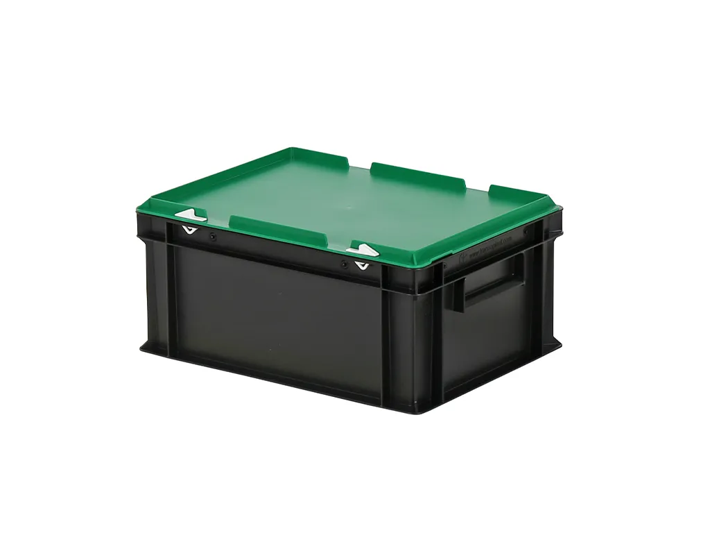 Combicolor Stacking bin with lid - 400 x 300 x H 190 mm - black-green ...