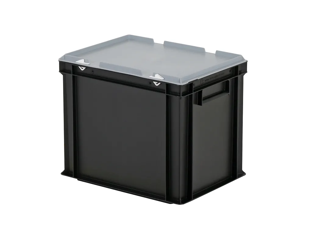 Combicolor stacking bin with lid - 400 x 300 x H 335 mm - black-grey ...