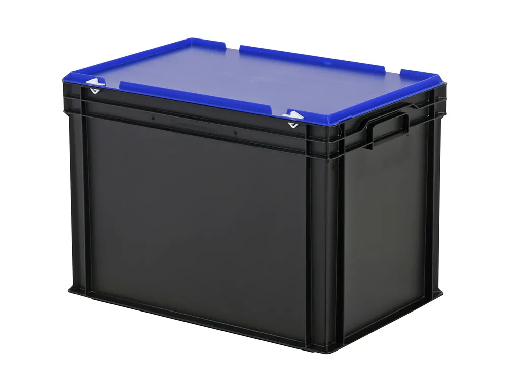 Combicolor stacking bin with lid - 600 x 400 x H 439 mm - black-blue ...