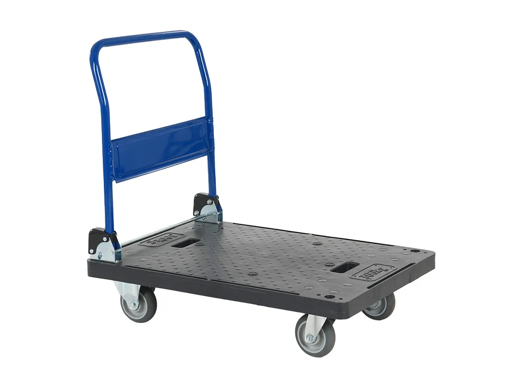 Platform trolley 800x600mm with folding handle - load capacity 300kg ...