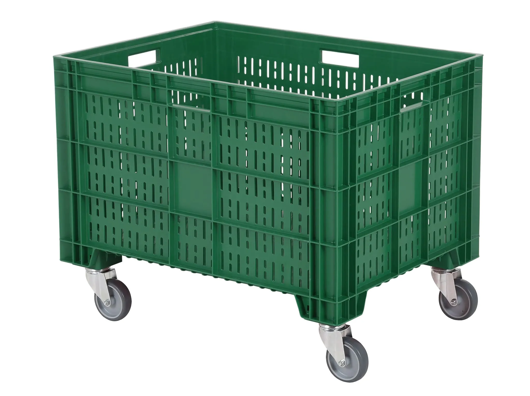 Euronorm stacking bin on wheels - 800 x 600 x H 640 mm - perforated ...