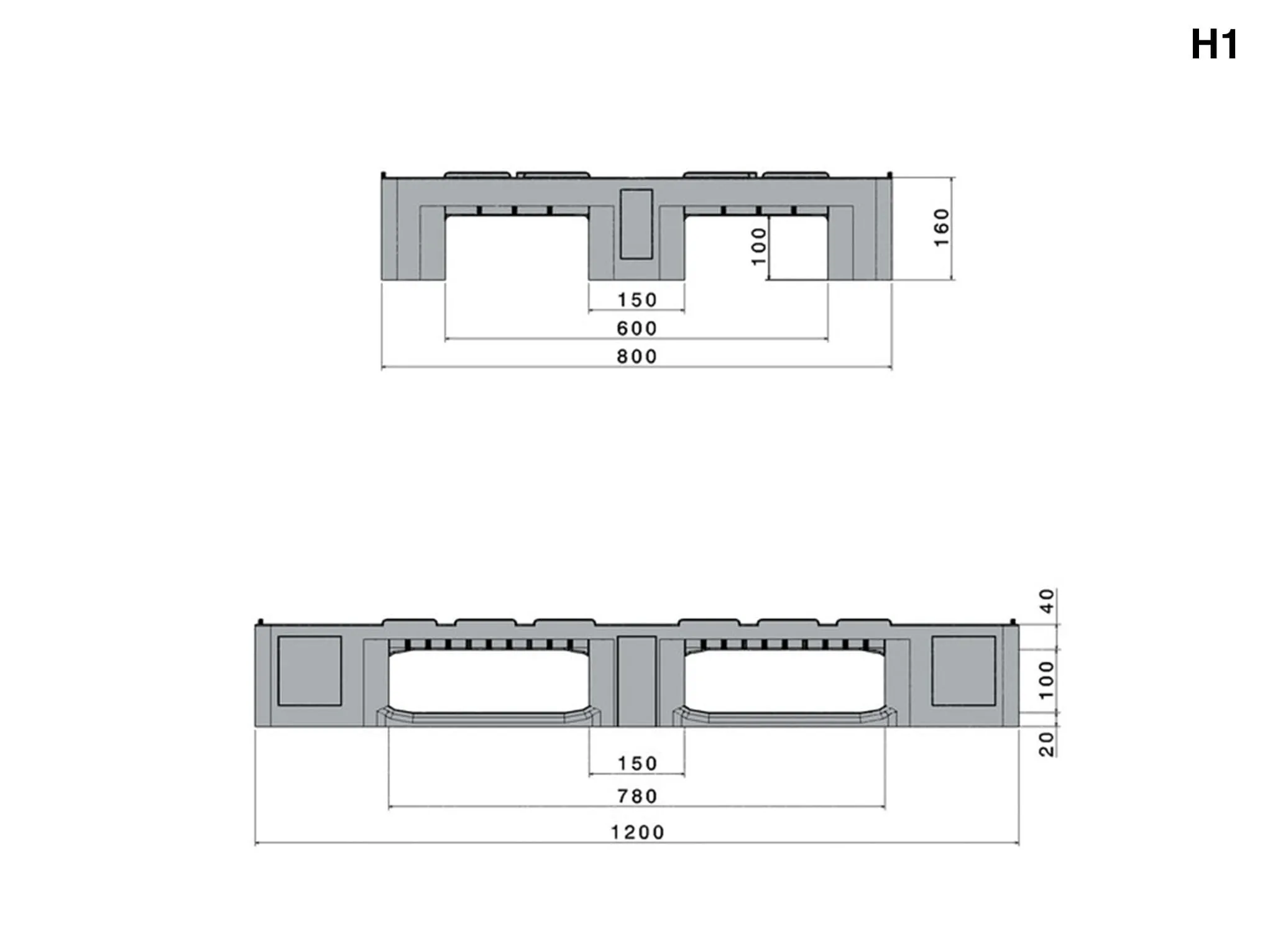 Euro pallet H1 - 1200 x 800 mm - with 7 mm rims - 3 closed pallet skids ...